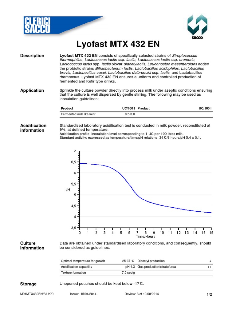 Lyofast MTX 432 EN | PDF | Lactobacillus | Food And Drink