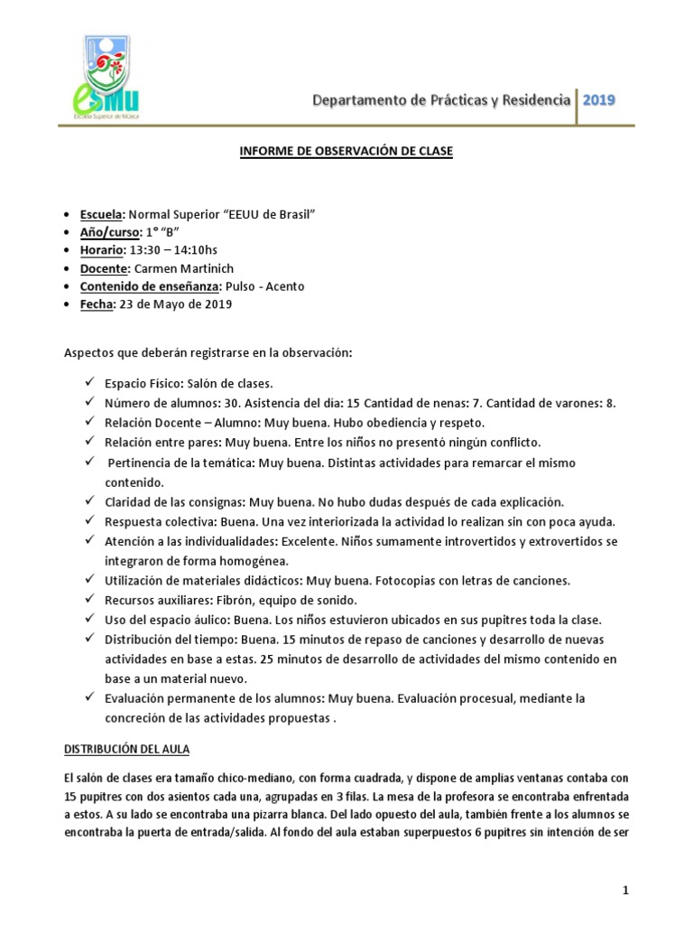 Informe de Observación de Clase | Descargar gratis PDF | Salón de ...