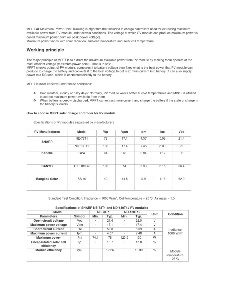 MPPT or Maximum Power Point Tracking extracts maximum power from PV ...