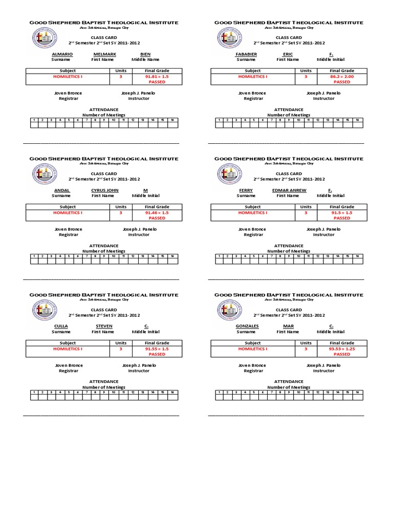 Gsbti Class Card | PDF