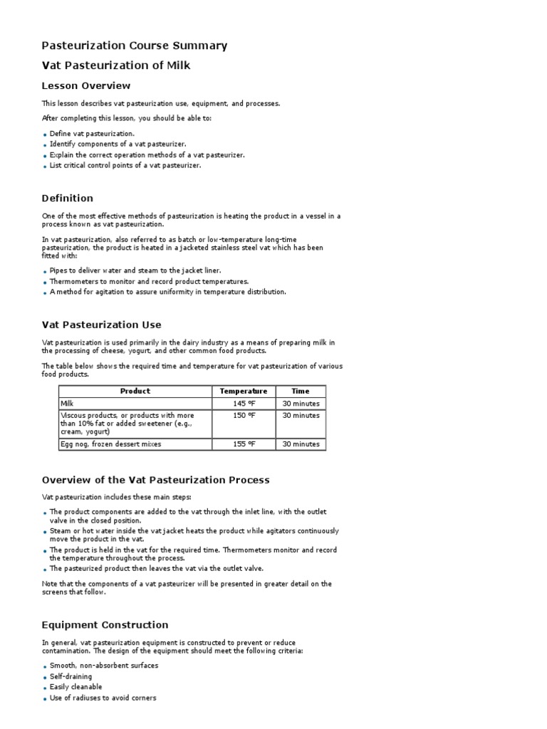 FARM - Vat Pasteurization | PDF | Pump | Thermometer