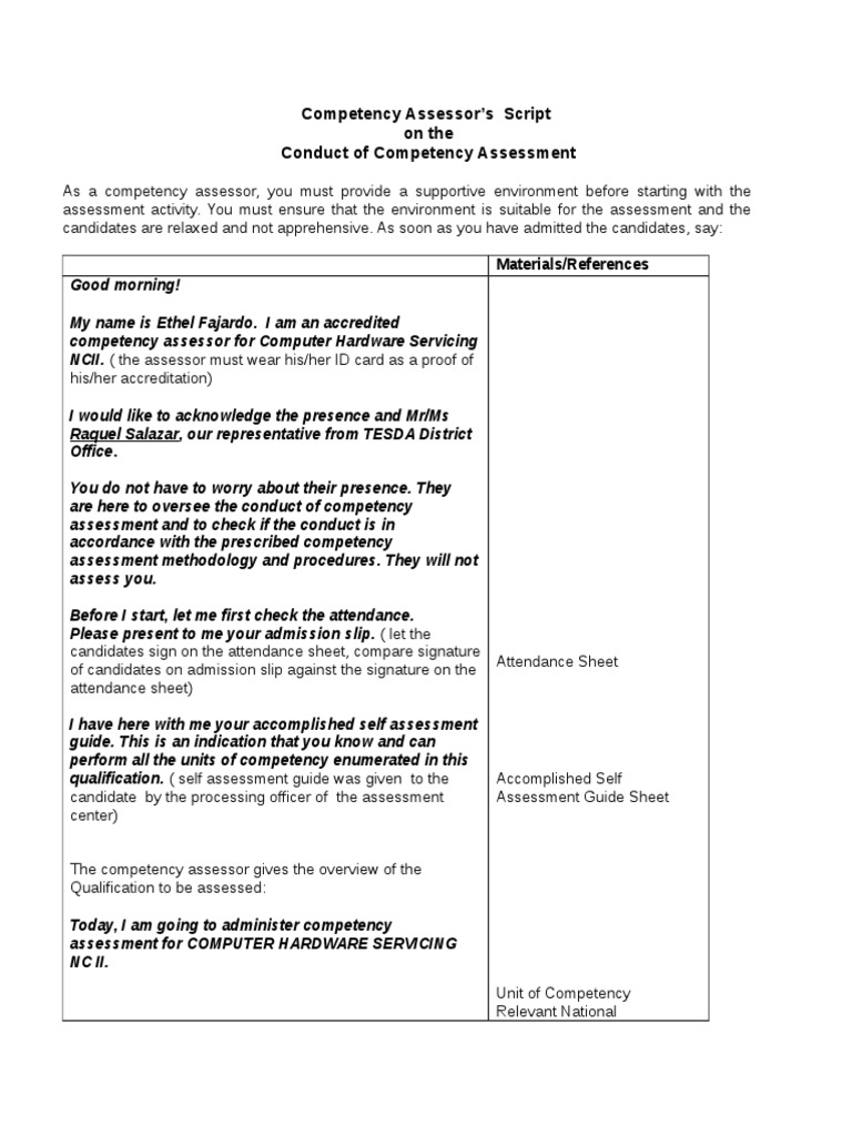 Competency Assessor Script PDF | PDF | Business