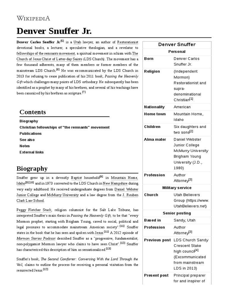 Denver Snuffer Jr. | PDF | Latter Day Saint Movement | Religious ...