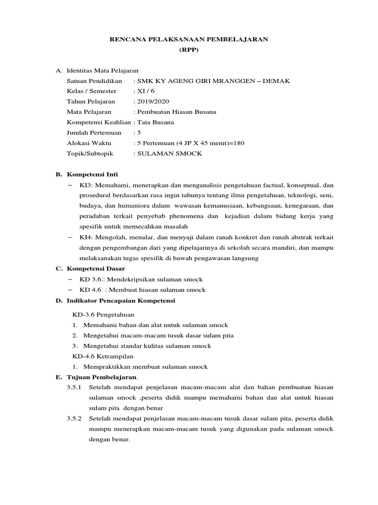 RPP Sulaman Smock | PDF | Seni