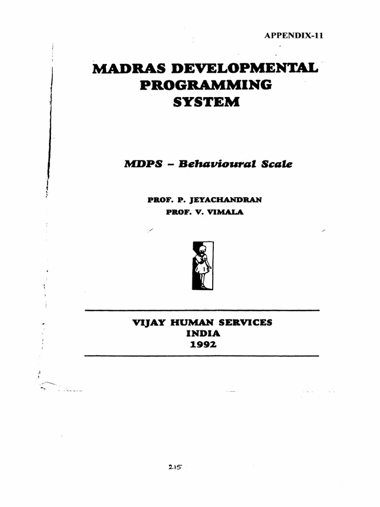 Madras Developmental Programming System: Mbps Behavioural Scale ...
