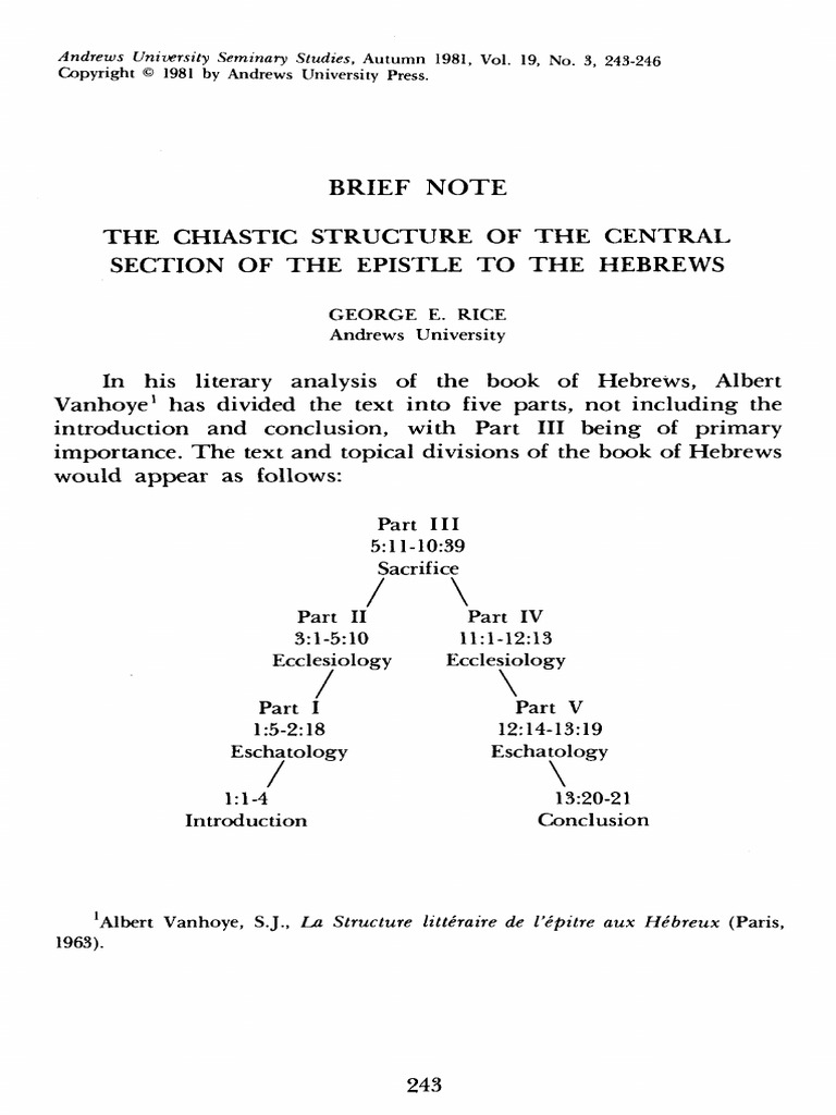The Chiastic Structure of The Central Section of The Epistle To T PDF ...