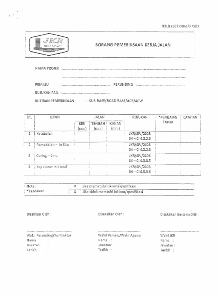 JKR Borang Pemeriksaan Kerja Jalan | PDF