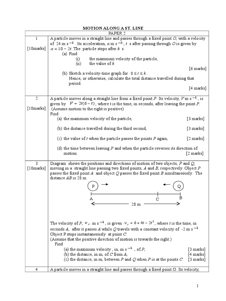 9 Motion Along A Straight Line | PDF | Velocity | Acceleration