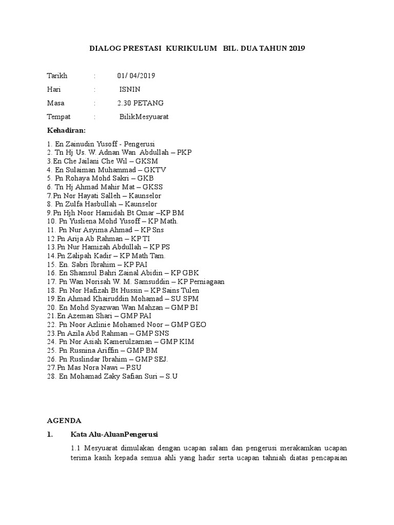 Minit Mesyuarat SPM 2019 | PDF