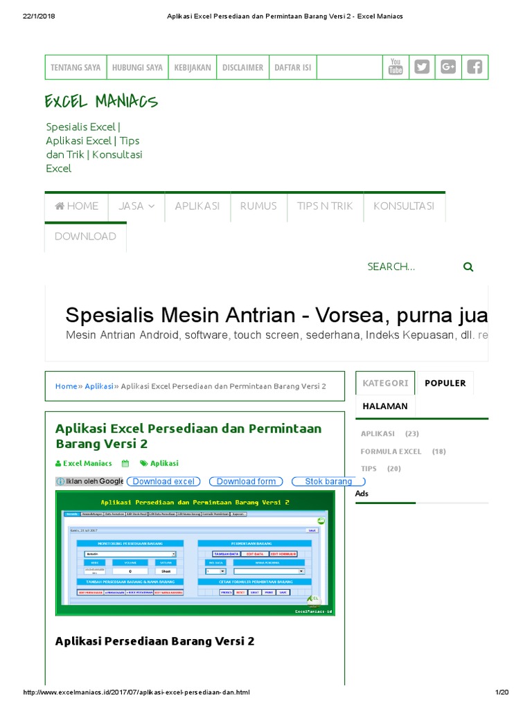 Aplikasi Excel Persediaan Dan Permintaan Barang Versi 2 - Excel Maniacs | PDF
