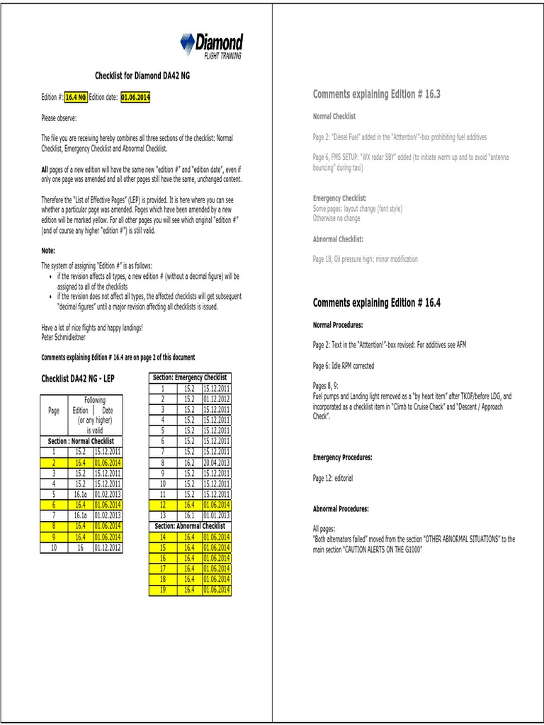 DA42 NG Comprehensive Checklist | PDF | Aircraft Flight Control System ...