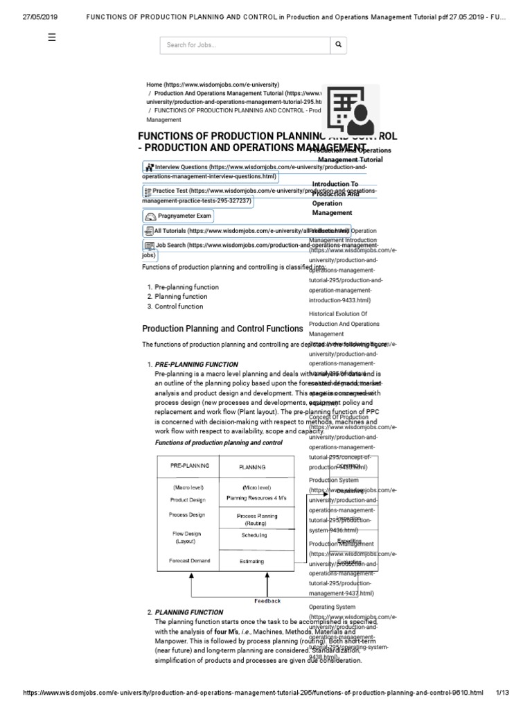 Functions of Production Planning and Control | PDF | Operations ...