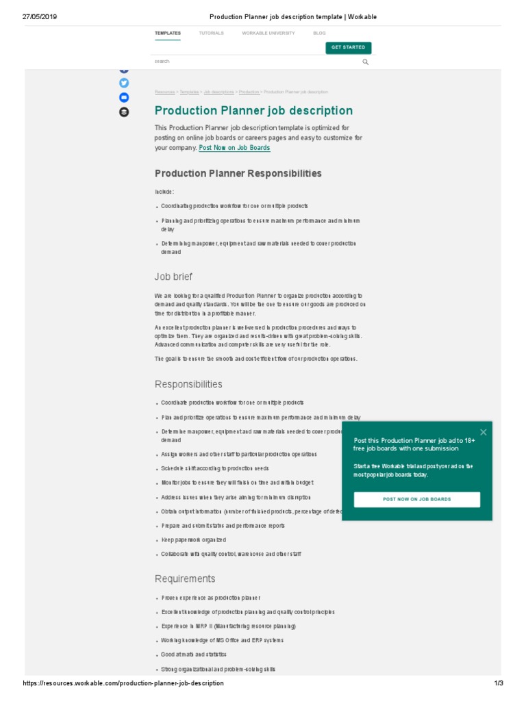 Production Planner Job Description Template - Workable | PDF | Business ...
