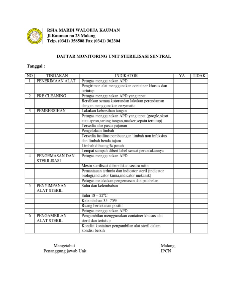 Daftar Monitoring CSSD | PDF