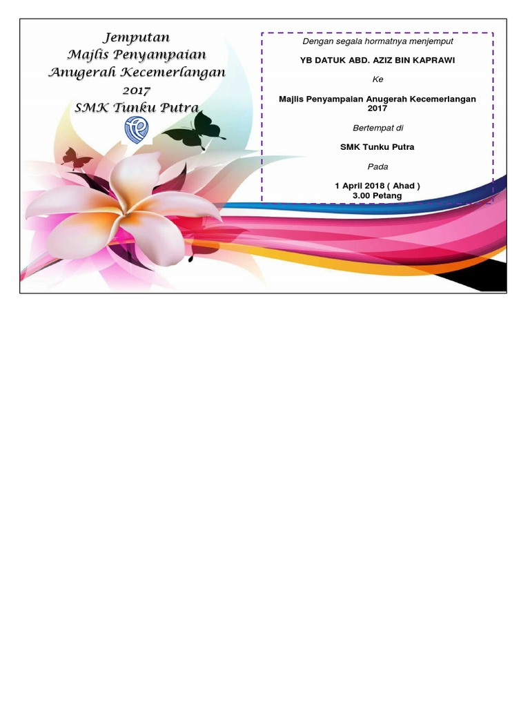 Kad Jemputan VIP Majlis Anugerah Kecemerlangan | PDF