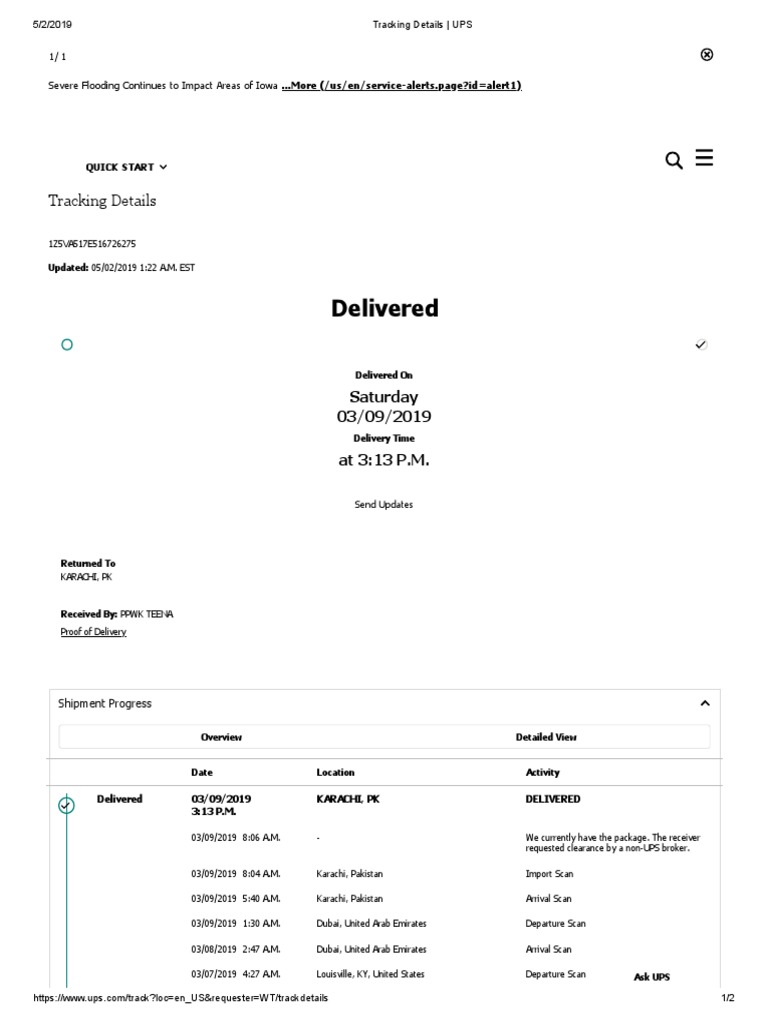 Tracking Details - UPS | PDF | United Parcel Service | Transport