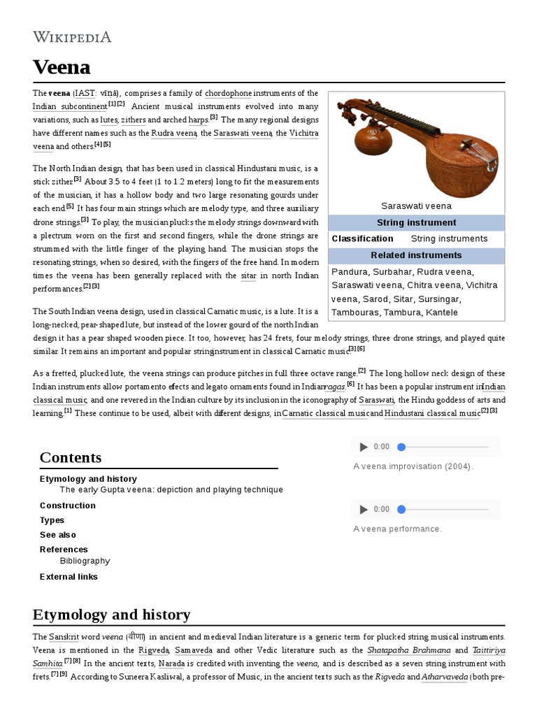 Veena | PDF | Musical Instruments | Chordophones