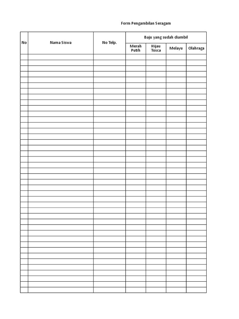 Form Pengambilan Seragam | PDF
