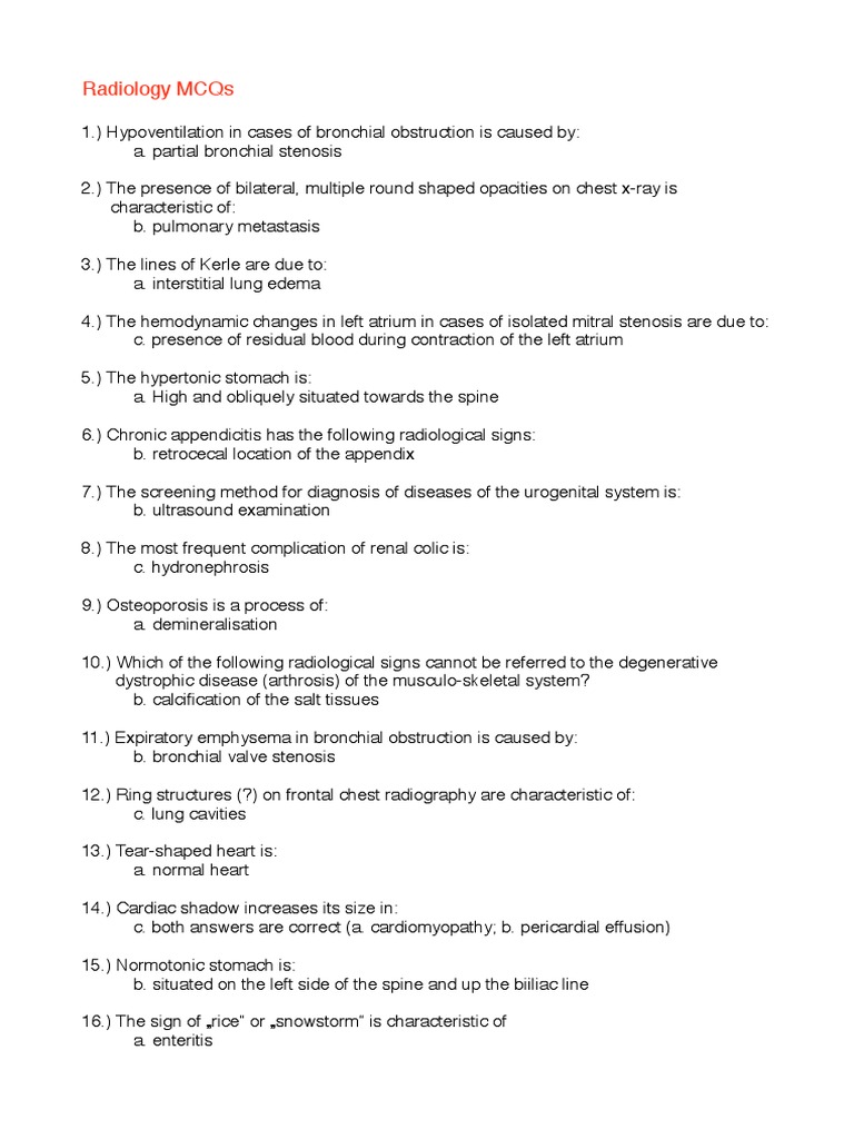Radiology MCQs | PDF | Radiology | Heart