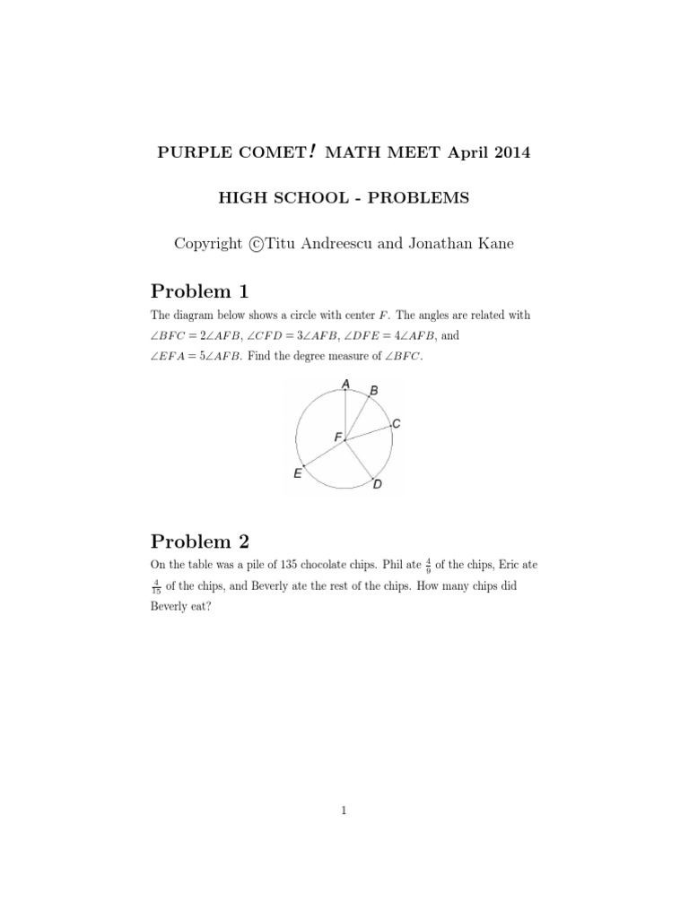 Purple Comet MATH MEET April 2014 | PDF | Polytopes | Triangle