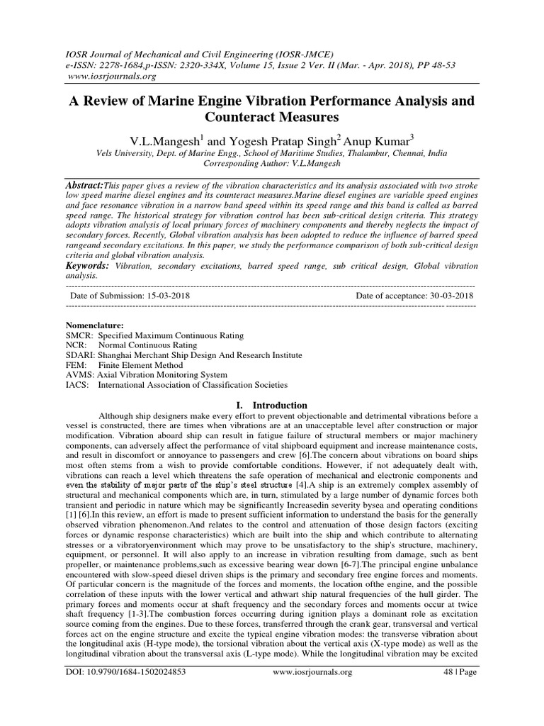 A Review of Marine Engine Vibration Performance Analysis and Counteract ...