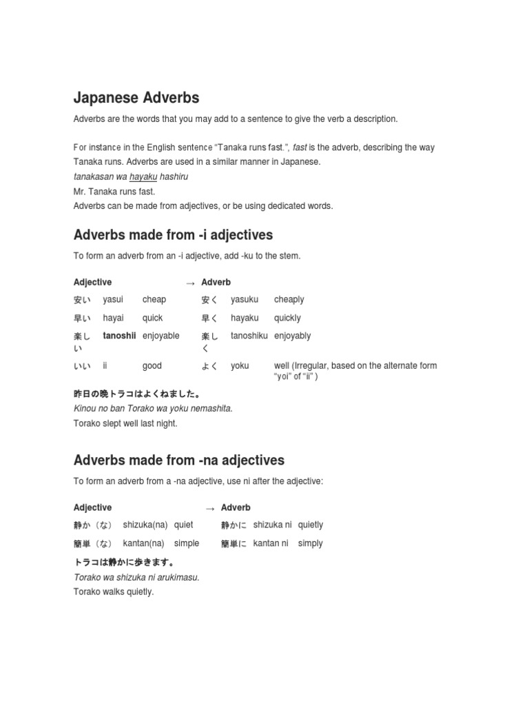 Japanese Adverbs PDF | PDF | Adverb | Adjective