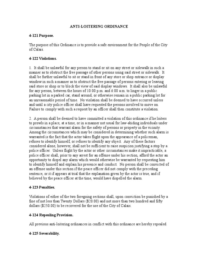 Anti-Loitering Ordinance | PDF | Criminal Justice | Crime & Violence