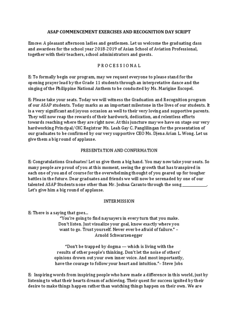 Commencement Exercises and Recognition Day Script | PDF