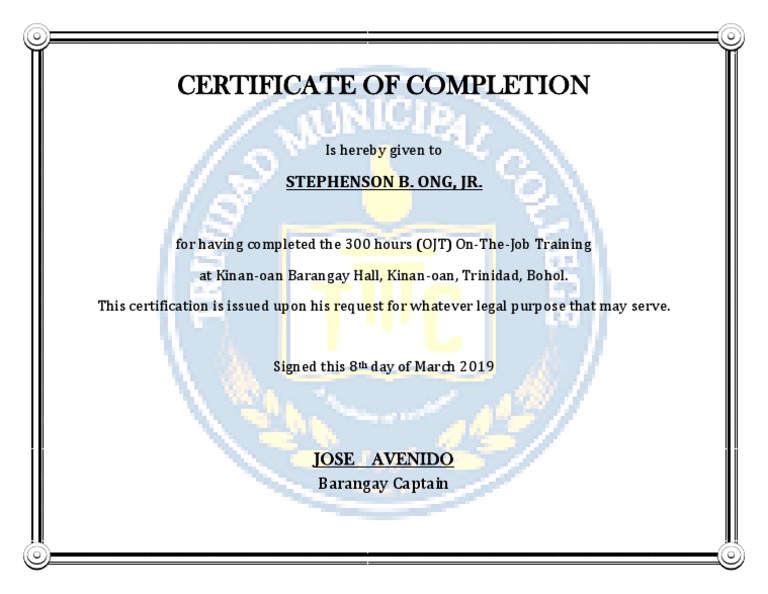 Certificate of Completion: Stephenson B. Ong, JR | PDF | Behavior Modification | Social Economy
