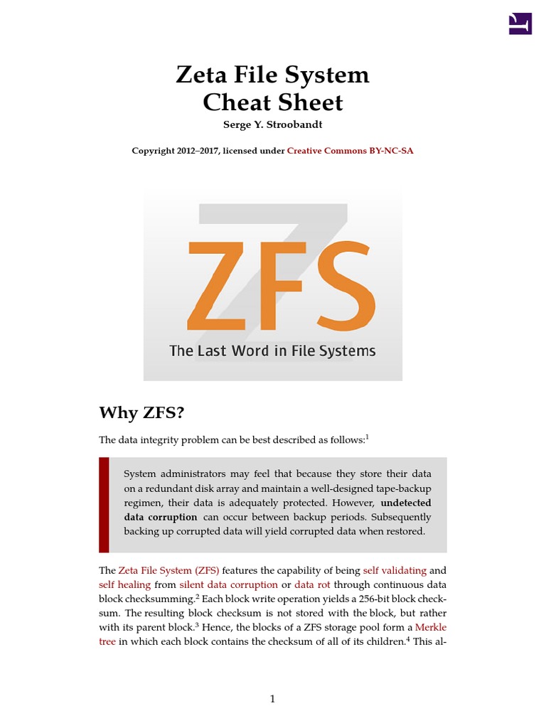 Zeta File System Cheat Sheet: Why ZFS? | PDF | File System | Backup
