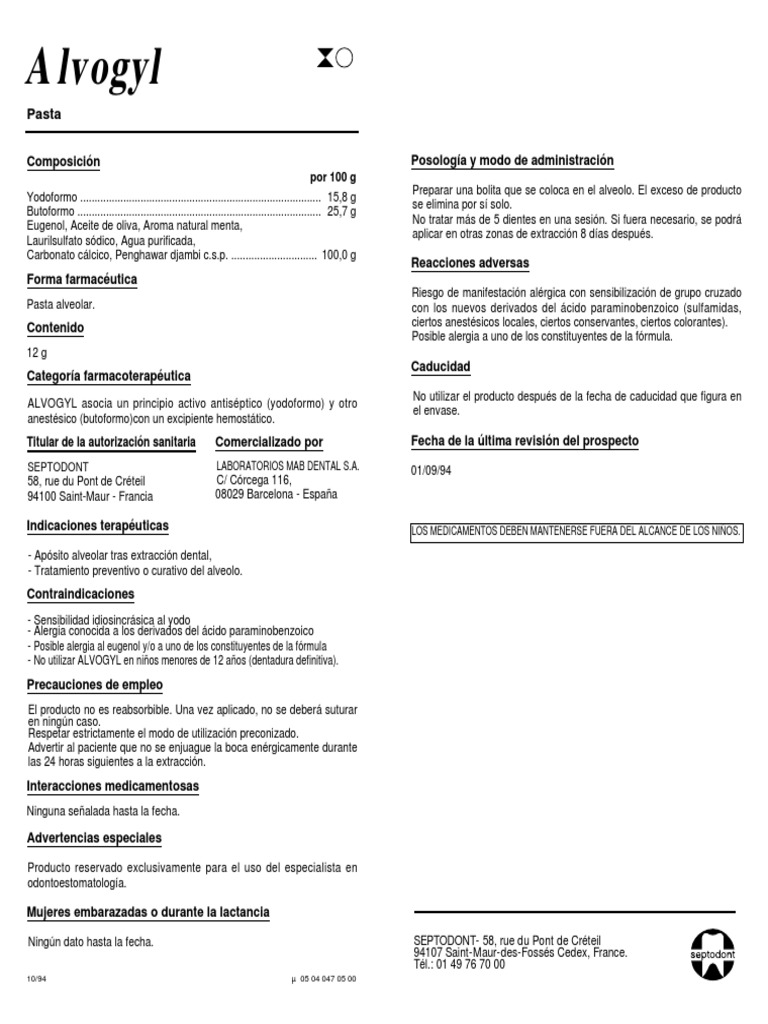 Composición y uso de Alvogyl | PDF | Alergia | Farmacia