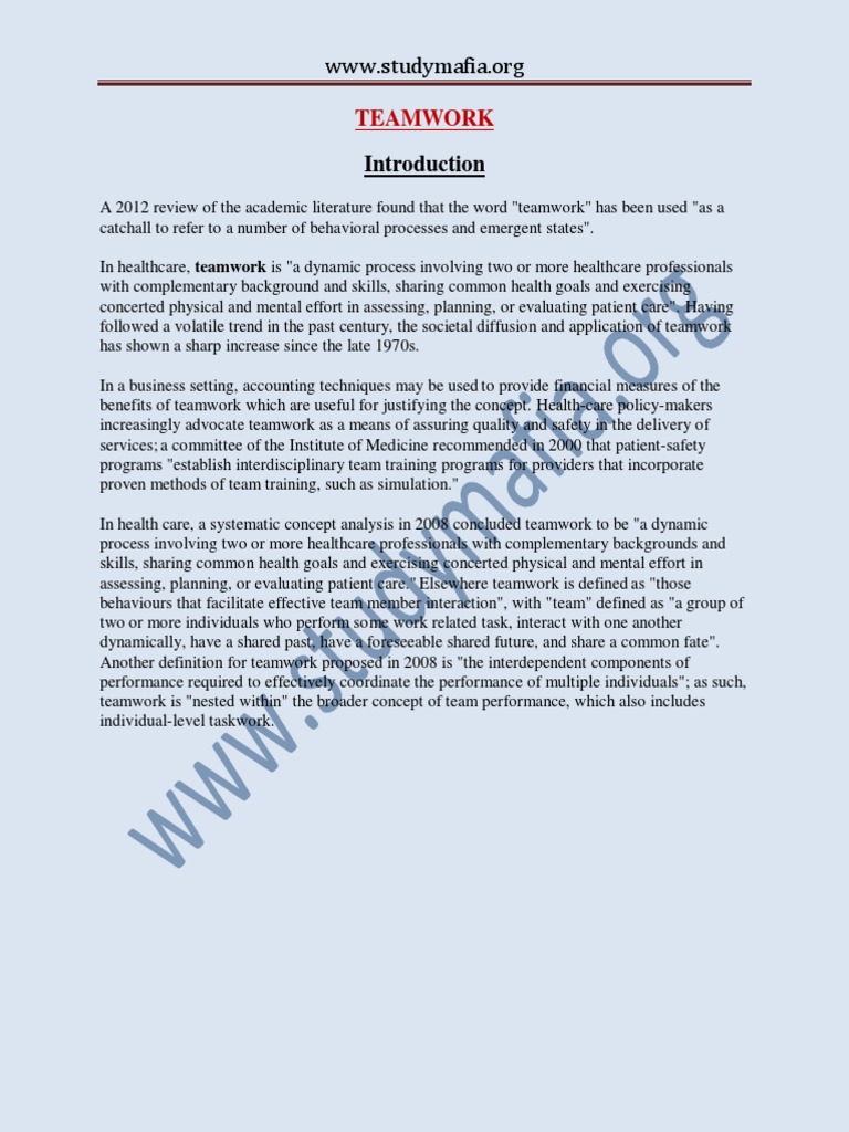 Teamwork PDF | PDF | Goal | Health Care