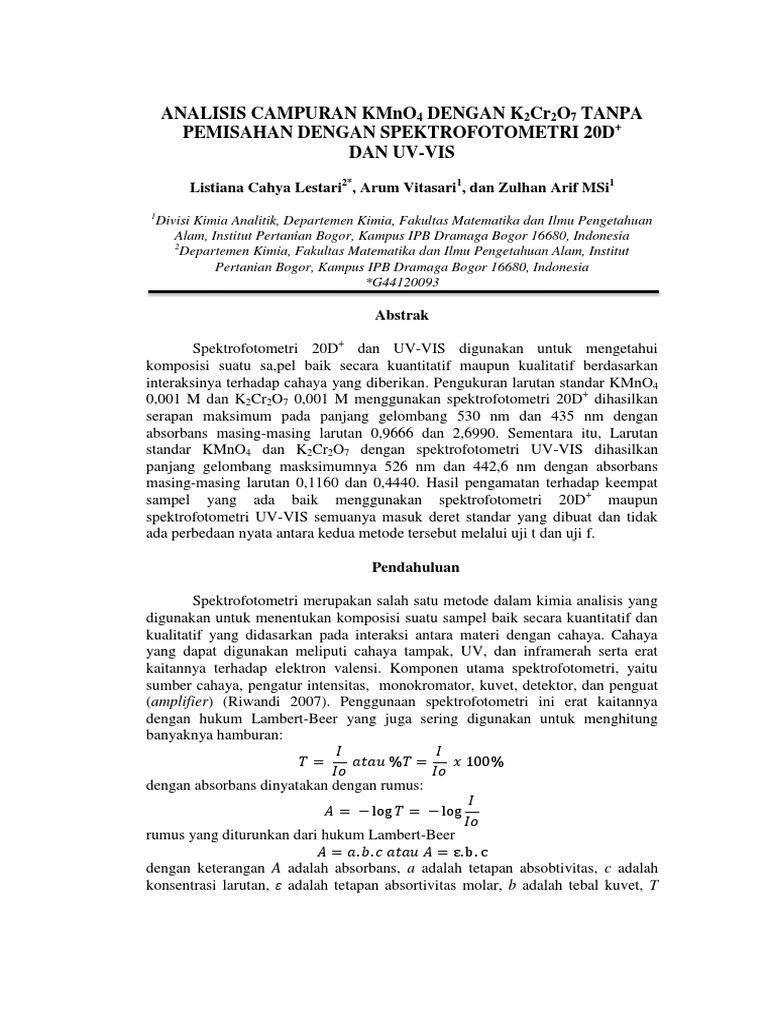 ANALISIS CAMPURAN KMnO4 DENGAN K2Cr2O7 T PDF | PDF