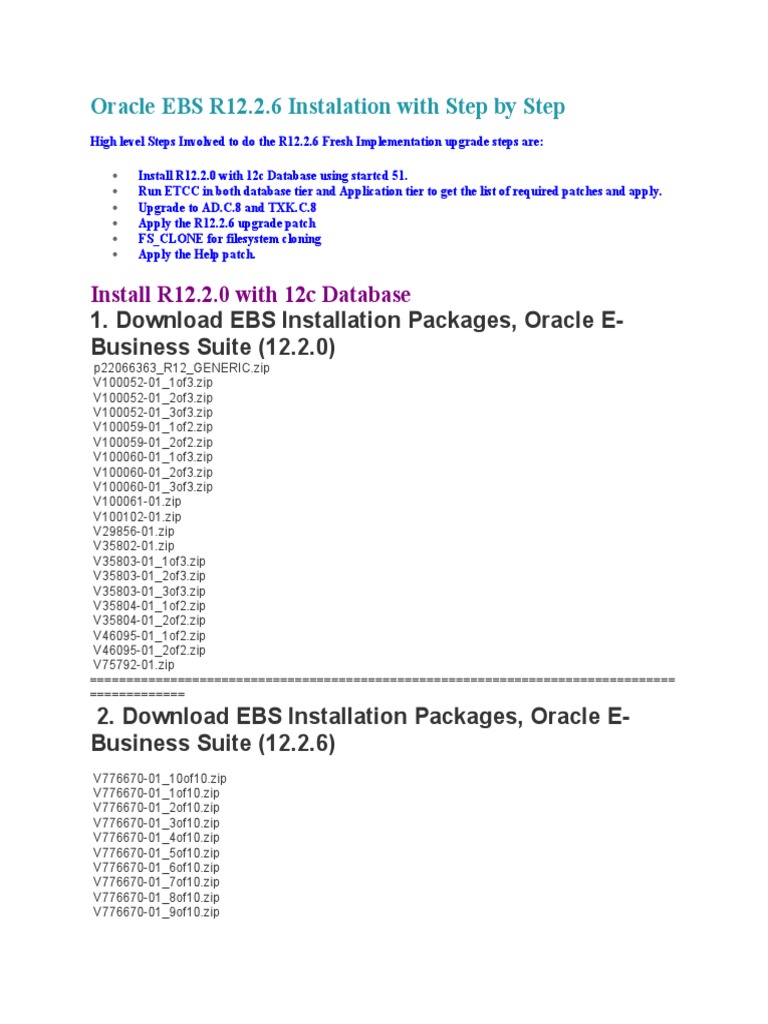 Oracle EBS 12.2.6 Fresh Installation | PDF | Zip (File Format) | Oracle Database
