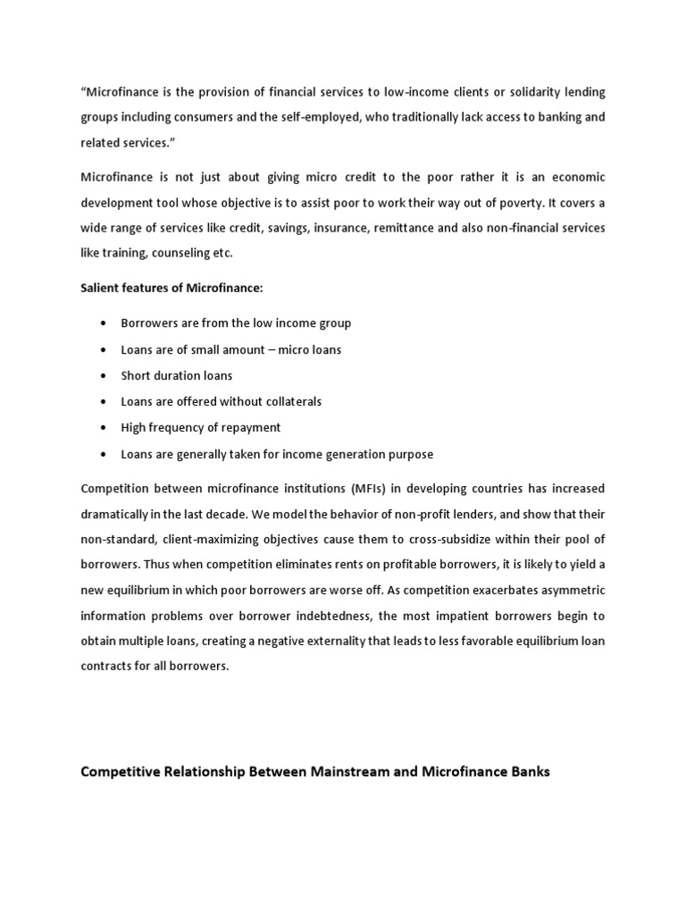 Salient Features of Microfinance:: Competitive Relationship Between ...