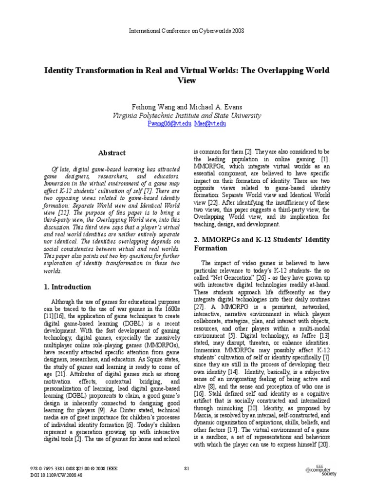 Identity Transformation in Real and Virtual Worlds: The Overlapping ...
