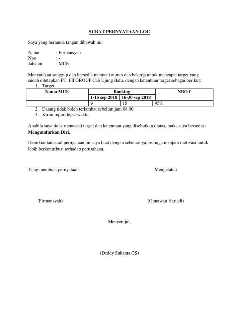 Surat Pernyataan Loc | PDF