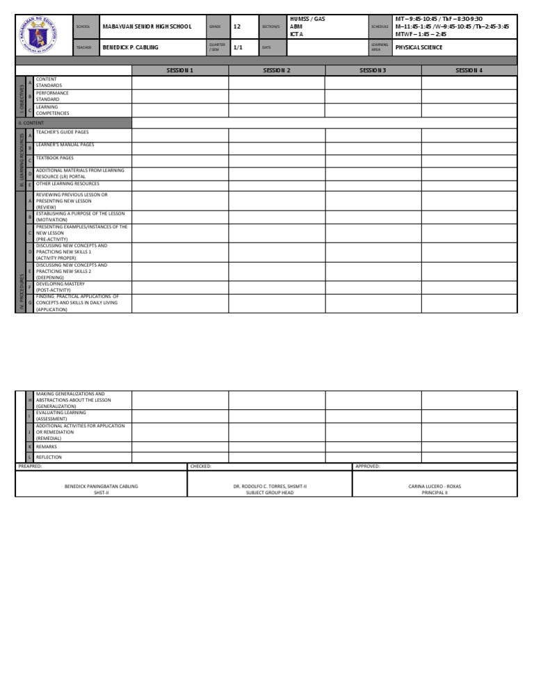 Weekly Lesson Log Pdf Educational Technology Learning