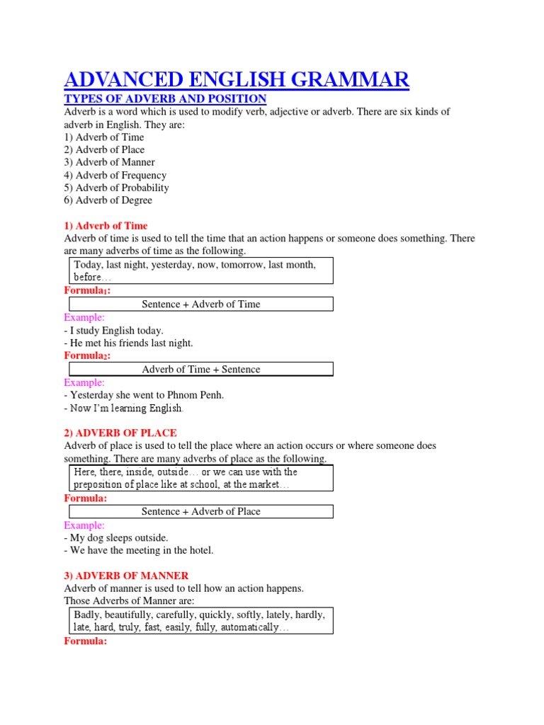 Types of Adverbs in English | PDF | Adverb | Verb