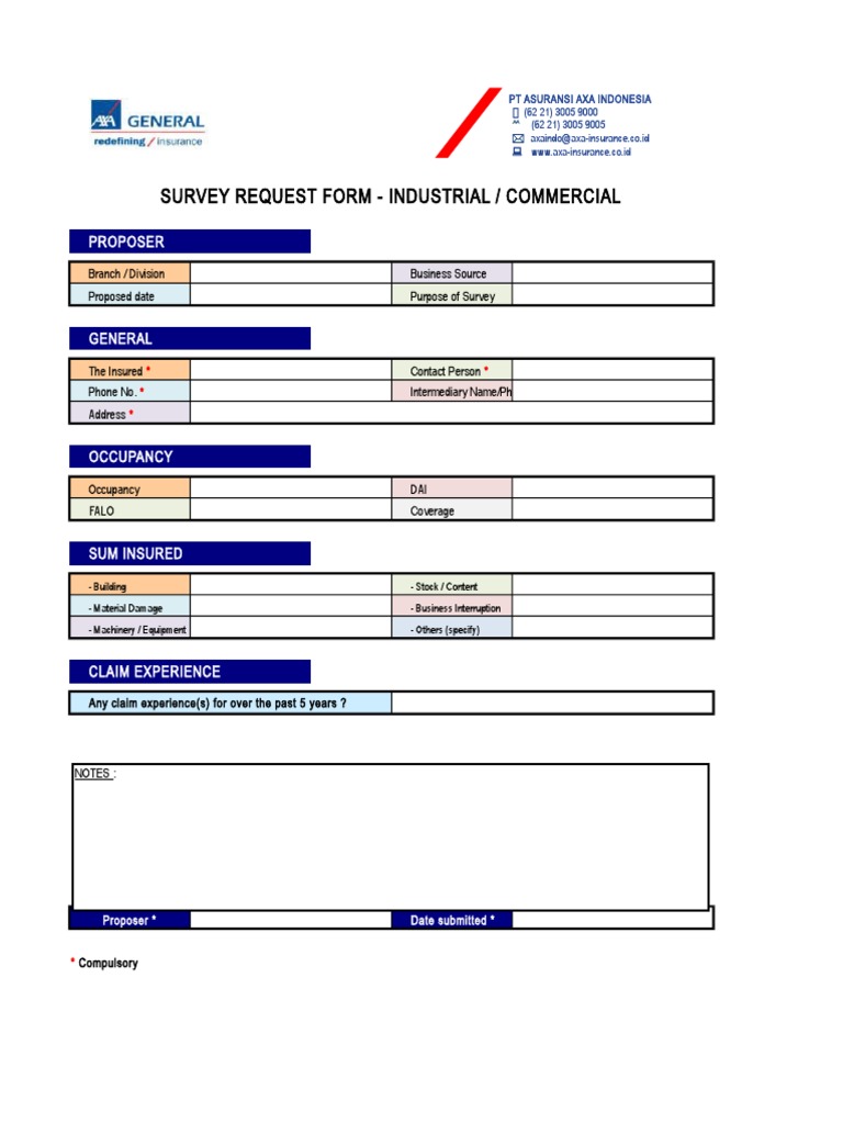 Survey Request Form - Industrial / Commercial: Proposer | PDF | Fire ...