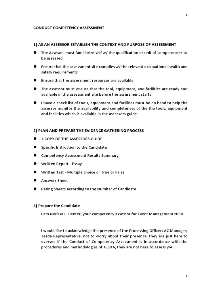 Script For Conduct Competency Assessment | PDF | Competence (Human ...
