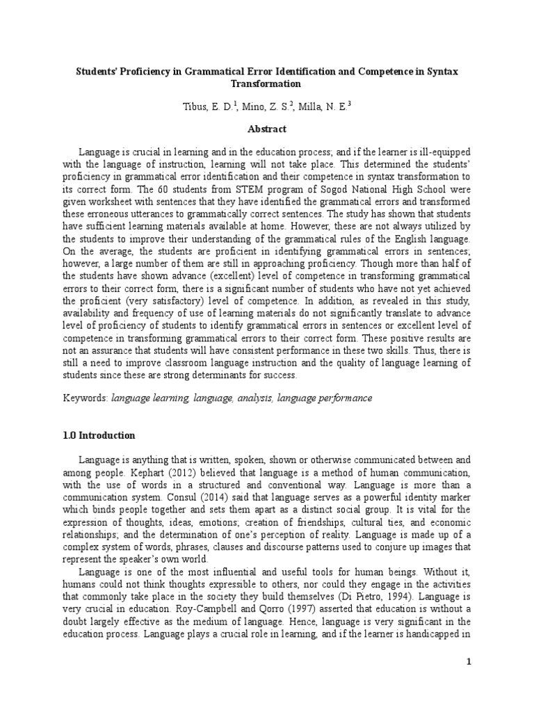 Students' Proficiency in Grammatical Error Identification and ...