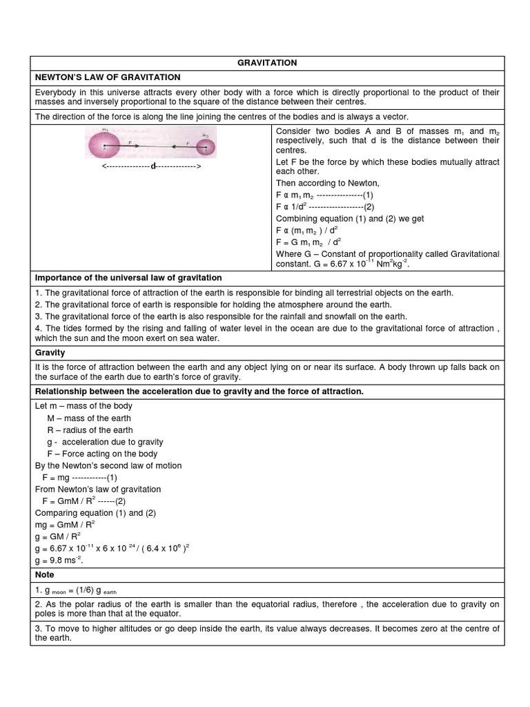 Gravitation Newton'S Law of Gravitation | PDF | Weight | Gravity