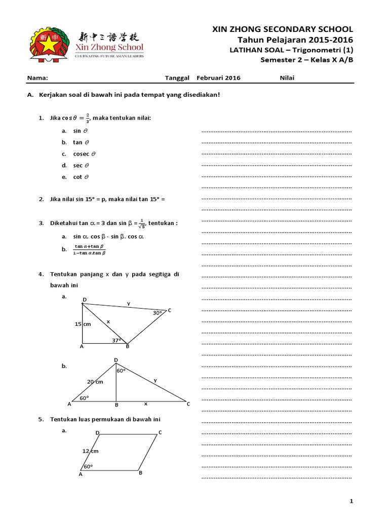 Worksheet Trigonometri | PDF