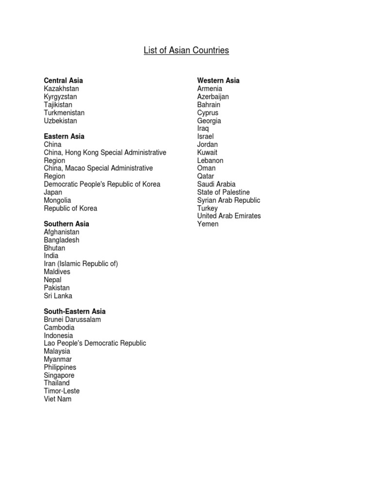 List of Asian Countries by Region | PDF