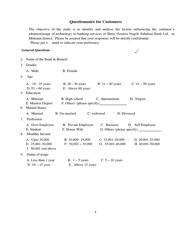 Questionnaire For Customers: General Questions | PDF | Debit Card ...