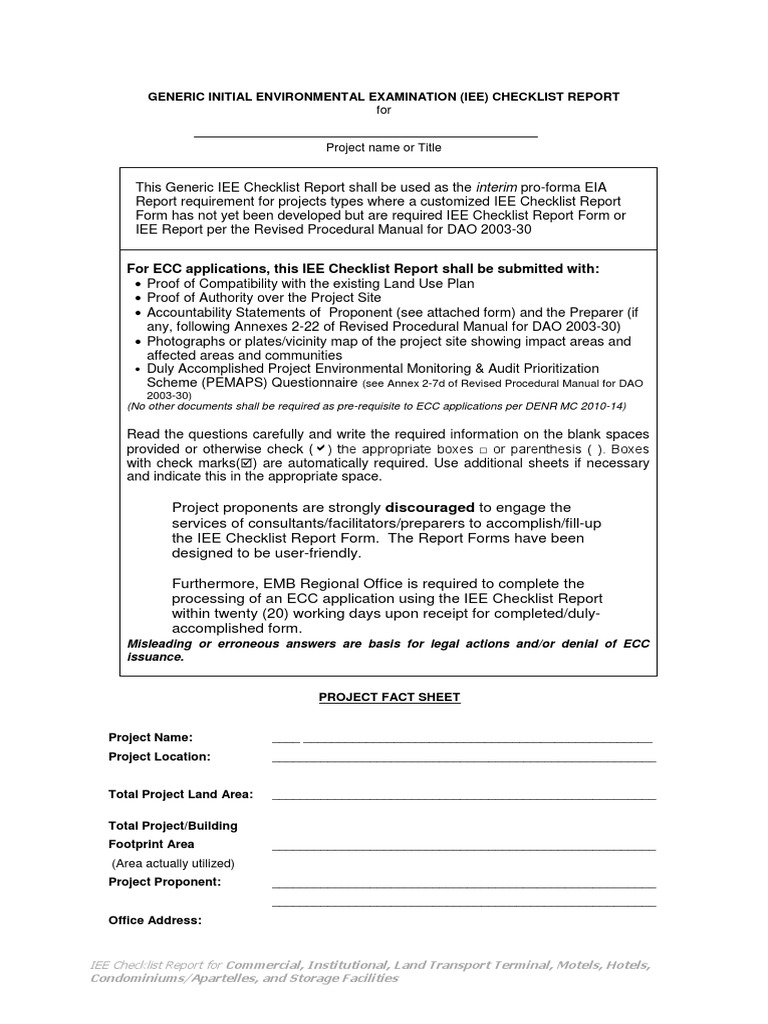 IEE Checklist Form | PDF | Environmental Monitoring | Water