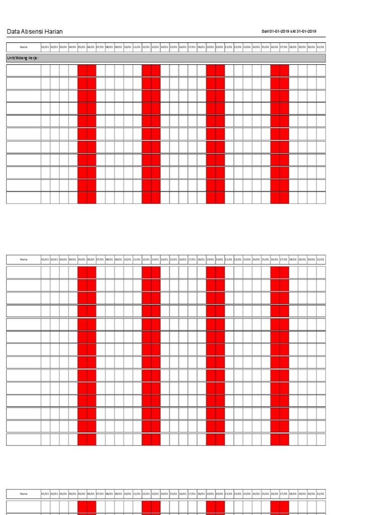 Data Absensi Harian: Unit/Bidang Kerja | PDF