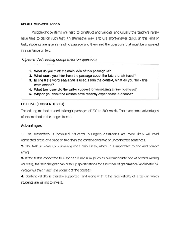 Short-Answer Task and Editing (Longer Texts) | PDF