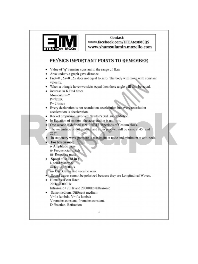 Physics Key Points by Shamsul Amin | PDF